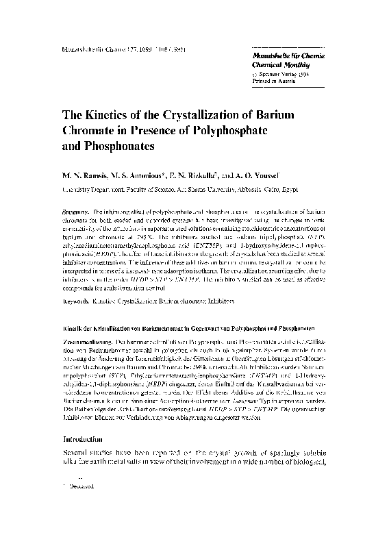 (PDF) Kinetics of the crystallization of barium chromate