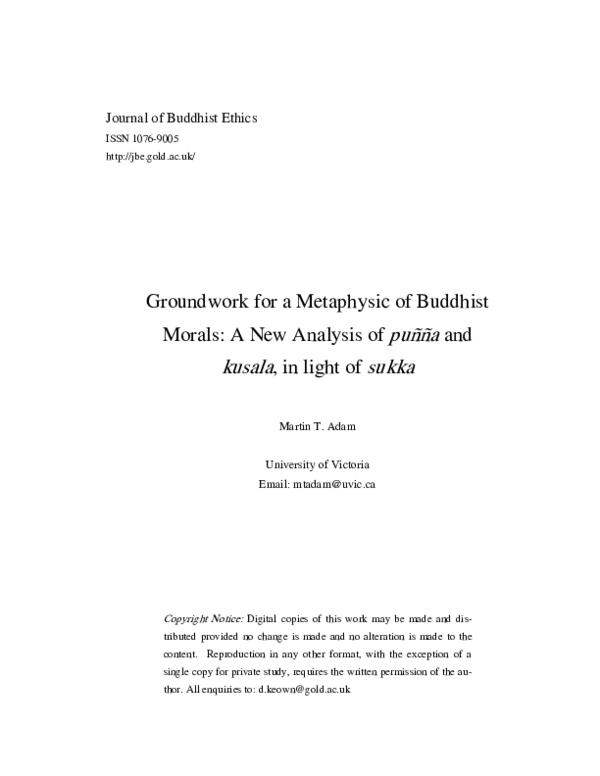 (PDF) Journal of Buddhist Ethics Groundwork for a Metaphysic of ...