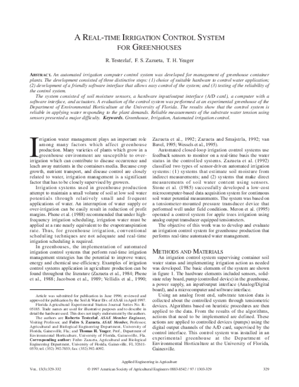 (PDF) A Real-Time Irrigation Control System for Greenhouses
