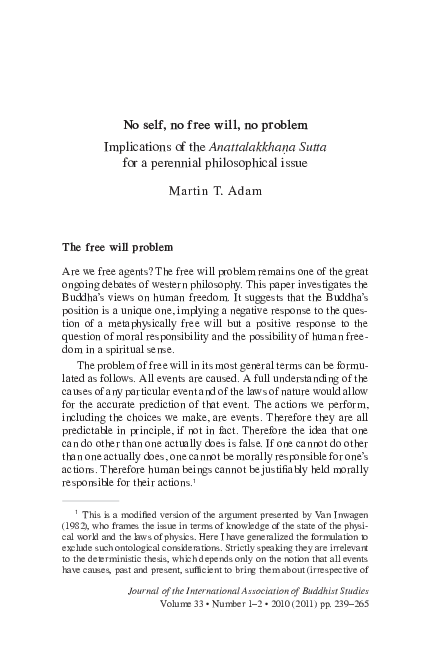 (PDF) No self, no free will, no problem - Implications of the ...