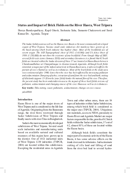 (PDF) Status and Impact of Brick Fields on the River Haora, West ...