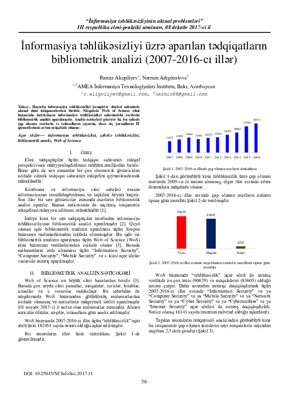 (PDF) İnformasiya Təhlükəsizliyi Üzrə Aparılan Tədqiqatların Bibliometrik Analizi | Ramiz M ...