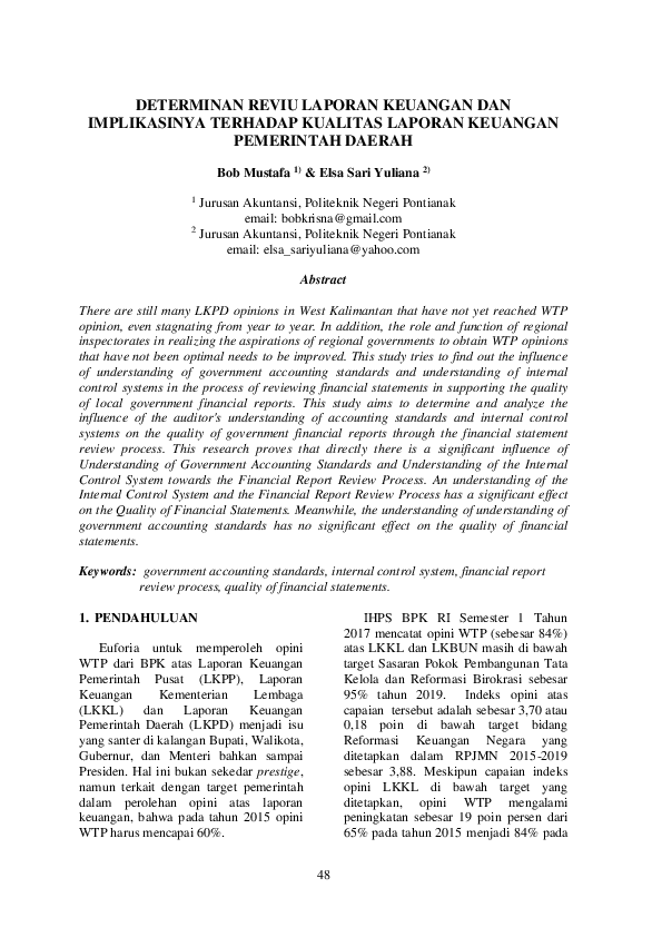 (PDF) Determinan Reviu Laporan Keuangan dan Implikasinya terhadap Kualitas Laporan Keuangan ...