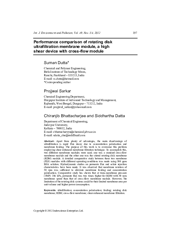 (PDF) Performance comparison of rotating disk ultrafiltration membrane ...
