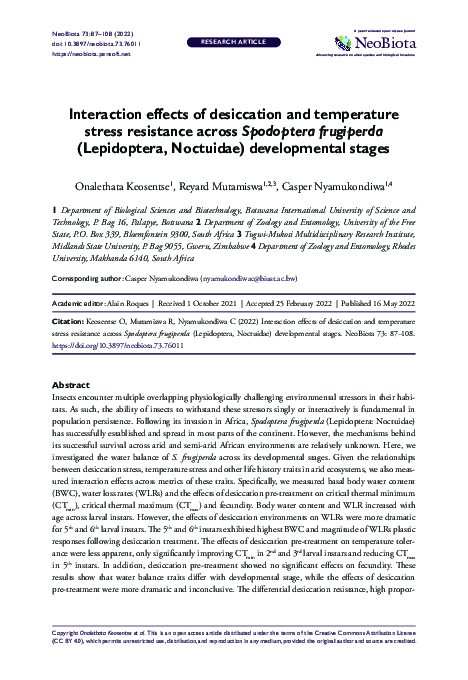(PDF) Interaction effects of desiccation and temperature stress resistance across Spodoptera ...