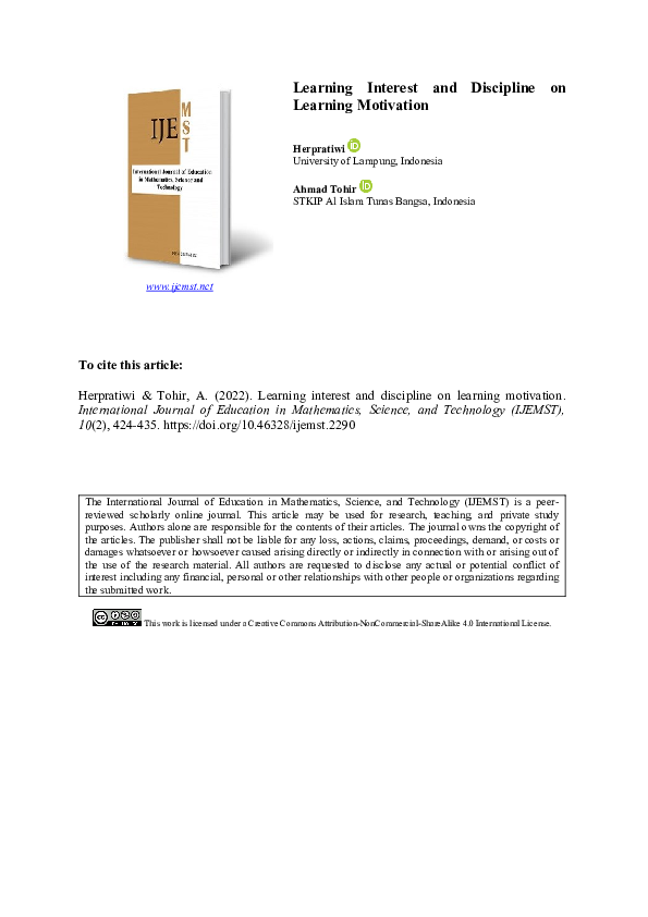 (PDF) Learning Interest and Discipline on Learning Motivation