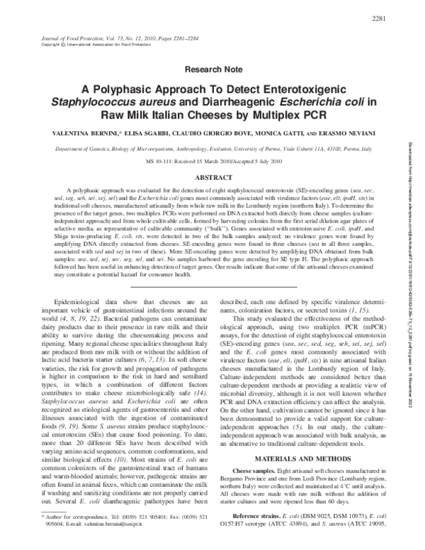 A Polyphasic Approach To Detect Enterotoxigenic Staphylococcus aureus ...