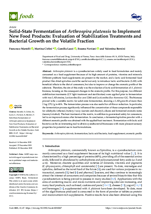 (PDF) Solid-State Fermentation of Arthrospira platensis to Implement New Food Products ...