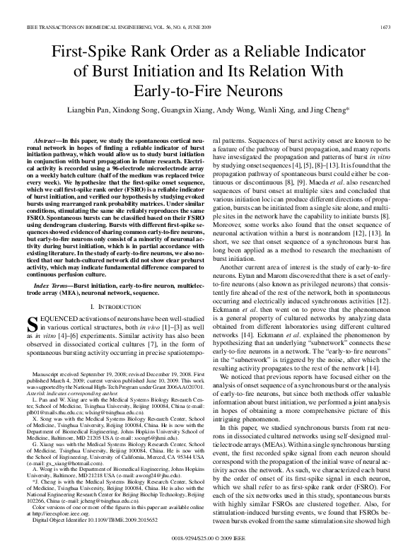 (PDF) First-Spike Rank Order as a Reliable Indicator of Burst ...