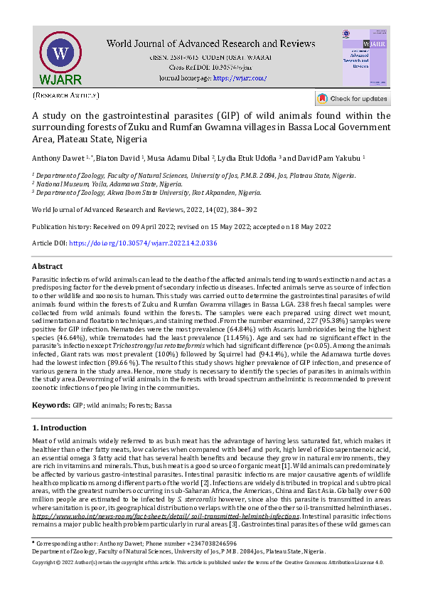 (PDF) A study on the gastrointestinal parasites (GIP) of wild animals ...
