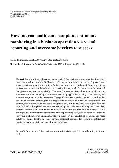 (PDF) How internal audit can champion continuous monitoring in a ...