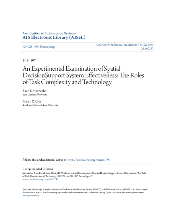 (PDF) An experimental examination of spatial decision support system effectiveness: The roles of ...