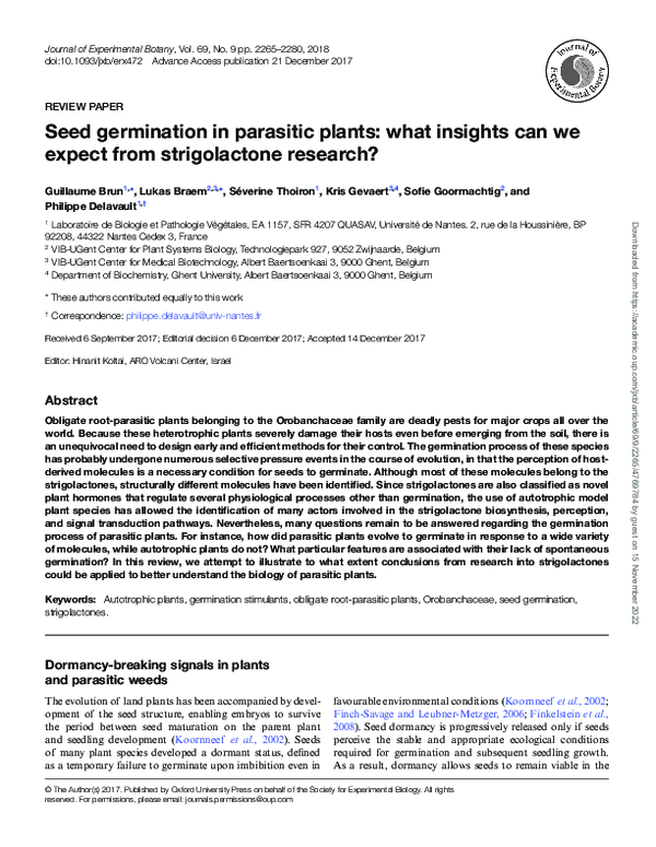 (PDF) Seed germination in parasitic plants: what insights can we expect ...