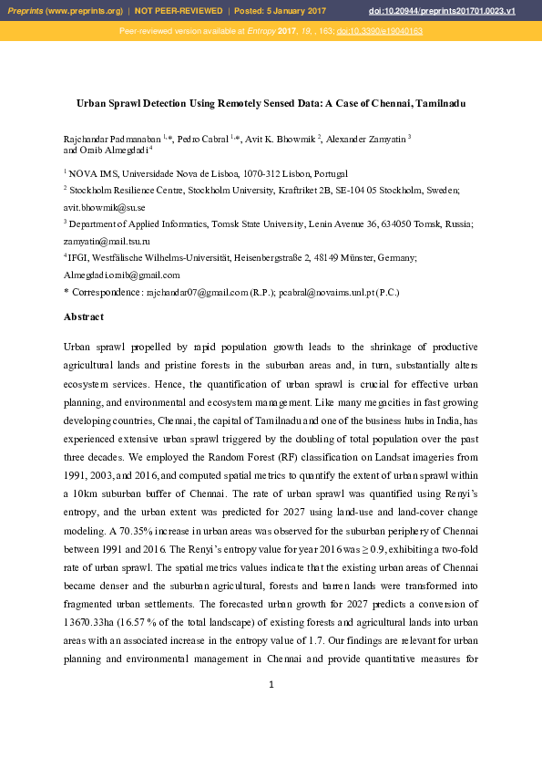 (PDF) Urban Sprawl Detection Using Remotely Sensed Data: A Case of Chennai, Tamilnadu
