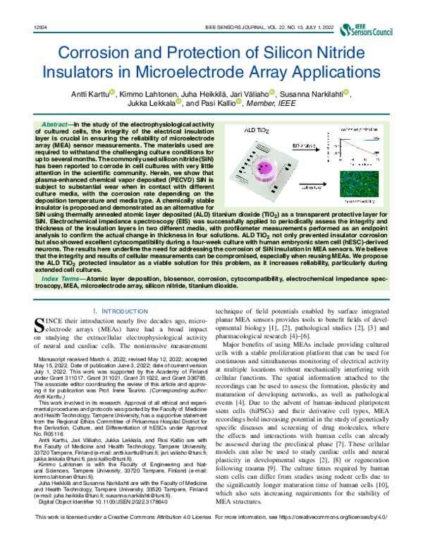 (PDF) Corrosion and Protection of Silicon Nitride Insulators in Microelectrode Array Applications