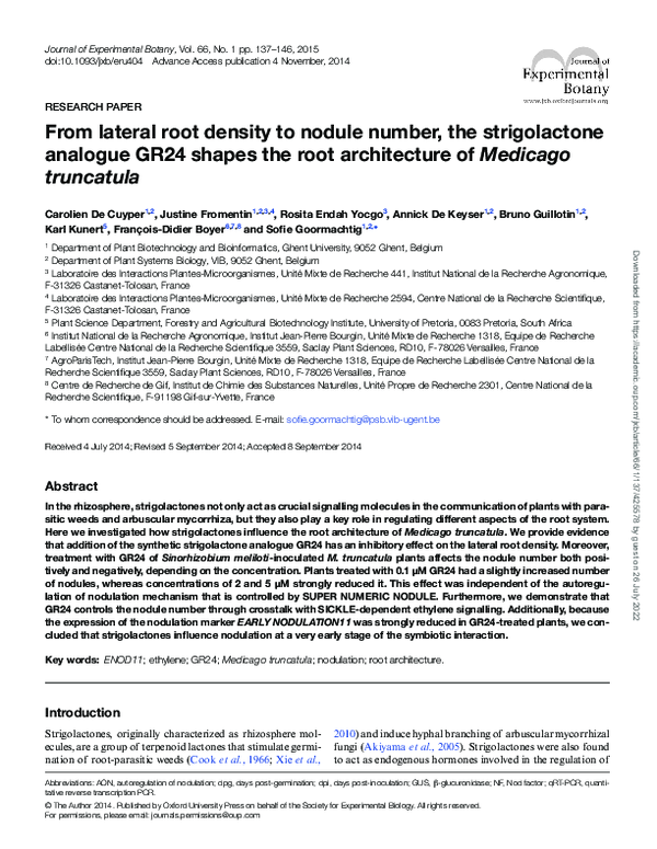(PDF) From lateral root density to nodule number, the strigolactone ...