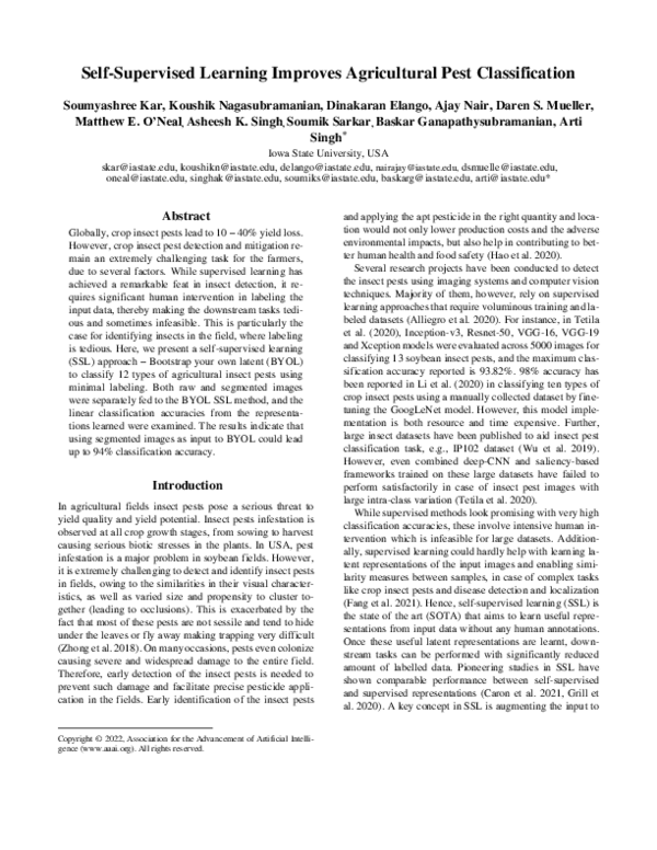 (PDF) Self-Supervised Learning Improves Agricultural Pest Classification