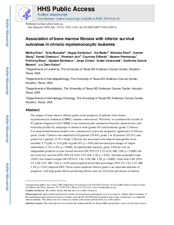 (PDF) Association of bone marrow fibrosis with inferior survival ...