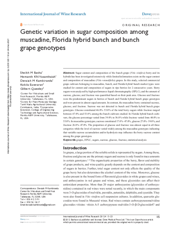 (PDF) Genetic variation in sugar composition among muscadine, Florida ...