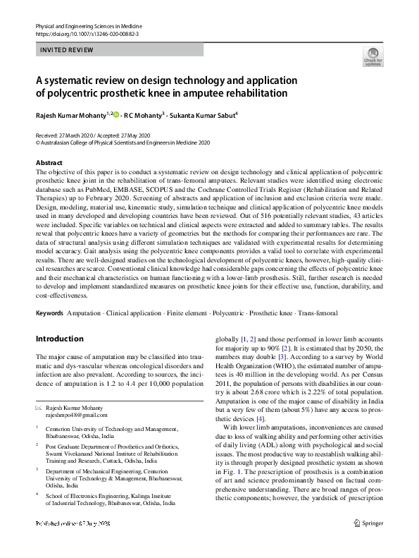 (PDF) A systematic review on design technology and application of polycentric prosthetic knee in ...