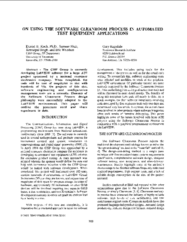 (PDF) On using the Software Cleanroom Process in automated test ...