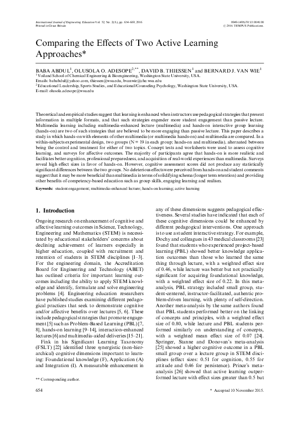 (PDF) Comparing the effects of two active learning approaches