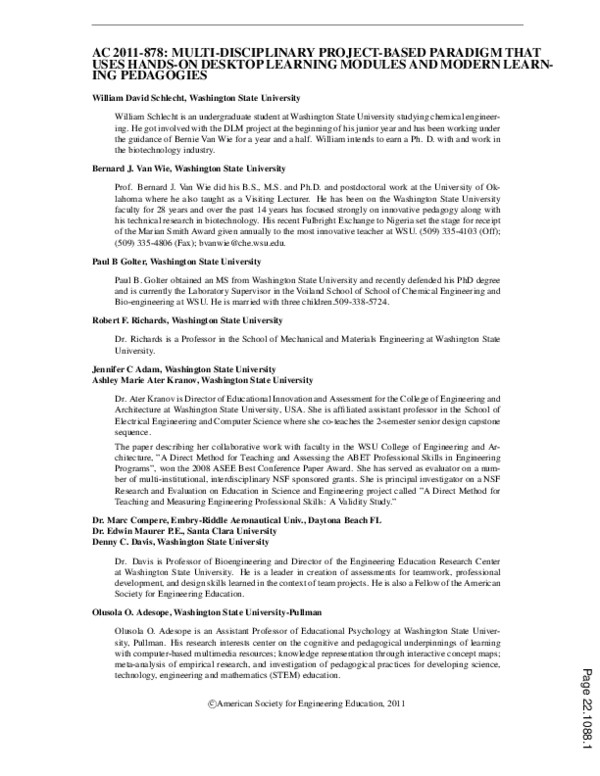 (PDF) Multi-Disciplinary Project-Based Paradigm that Uses Hands-on Desktop Learning Modules and ...