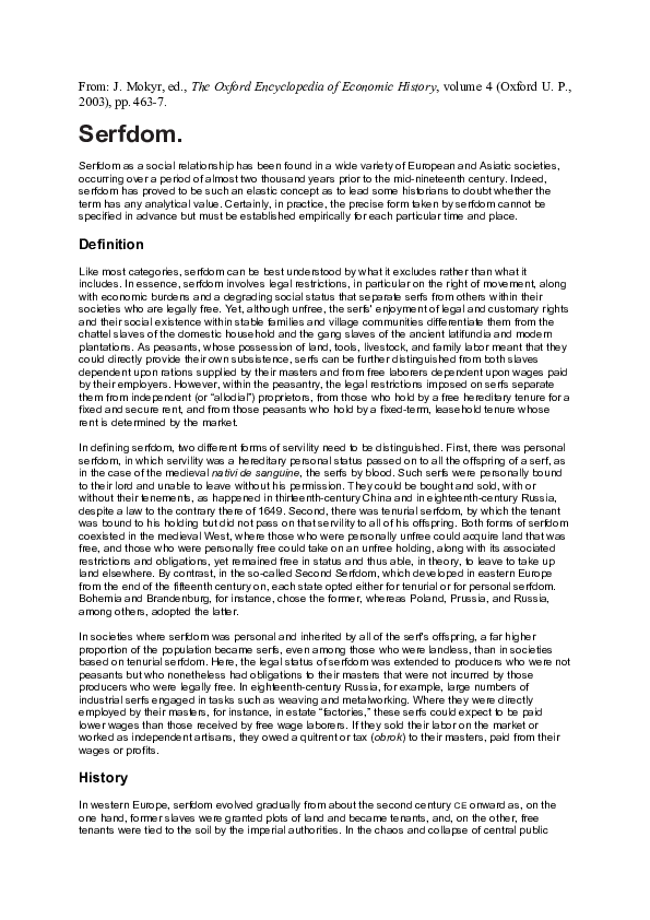 (DOC) Serfdom