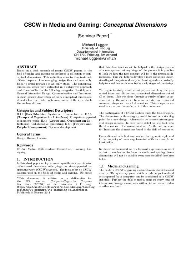 (PDF) CSCW in Media and Gaming: Conceptual Dimensions | Michael Luggen - Academia.edu