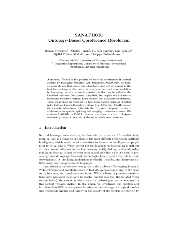 (PDF) SANAPHOR: Ontology-Based Coreference Resolution
