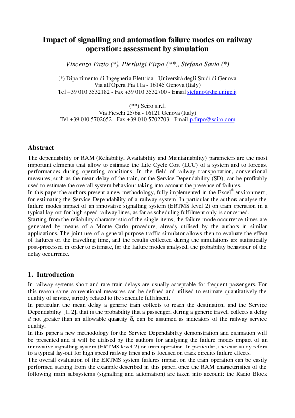 (PDF) Impact of signalling and automation failure modes on railway operation : assessment by ...