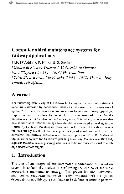 (PDF) Computer Aided Maintenance Systems ForRailway Applications