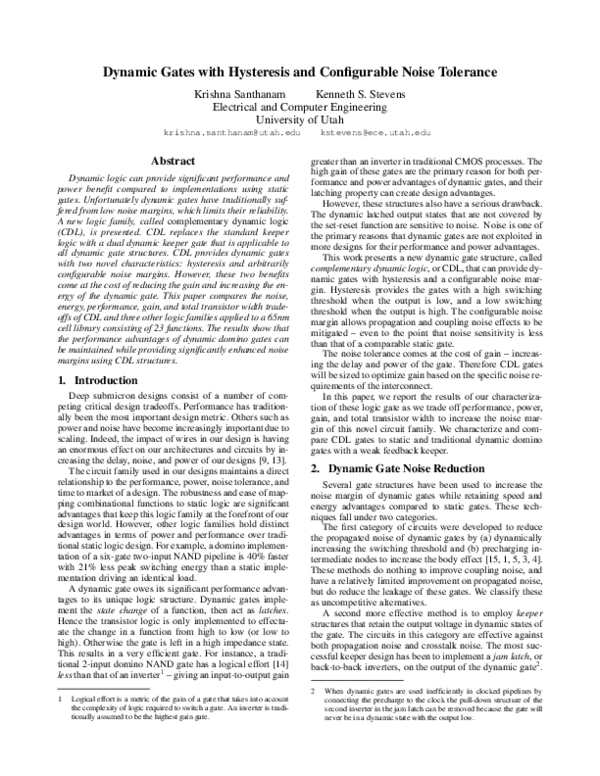 (PDF) Dynamic gates with hysteresis and configurable noise tolerance