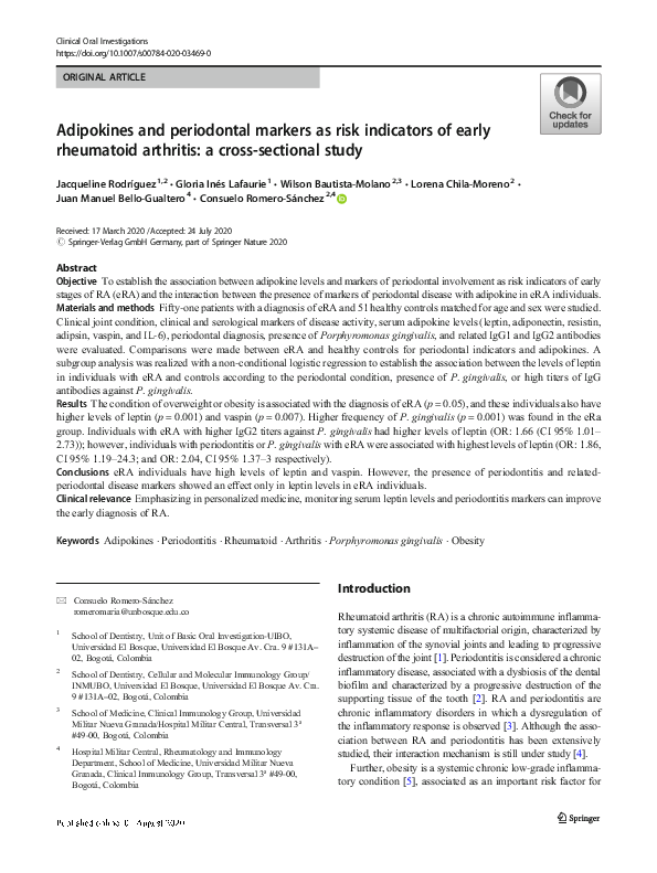 (PDF) Adipokines and periodontal markers as risk indicators of early ...