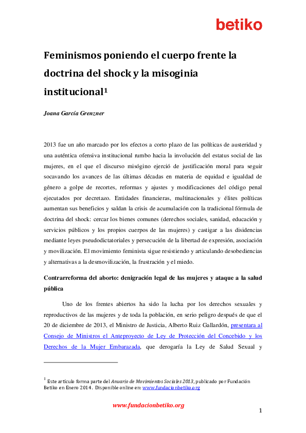 (PDF) Feminismos poniendo el cuerpo frente la doctrina del shock y la ...