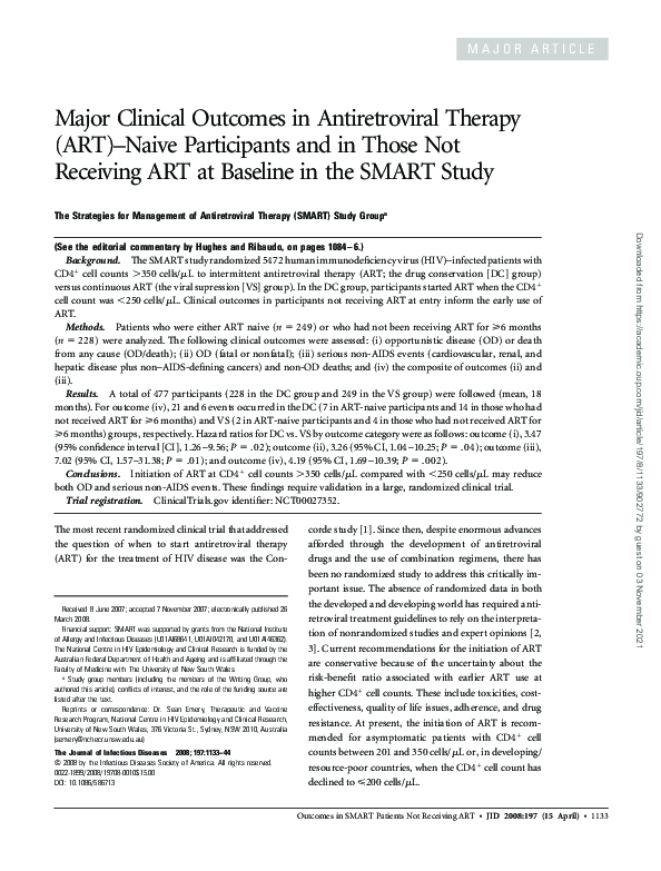 (PDF) Major Clinical Outcomes in Antiretroviral Therapy (ART)–Naive ...