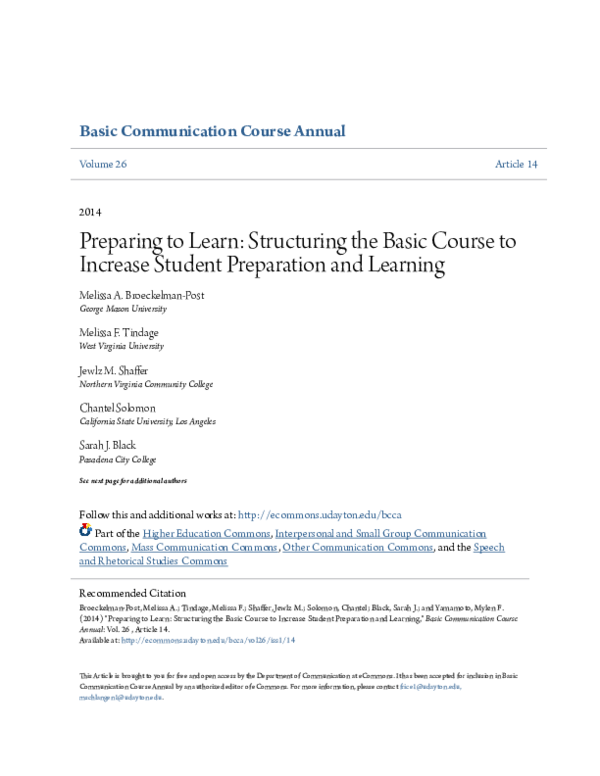 (PDF) Preparing to Learn: Structuring the Basic Course to Increase ...