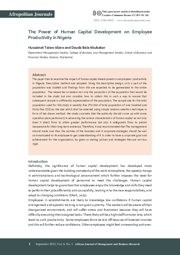 (PDF) The Power of Human Capital Development on Employee Productivity ...