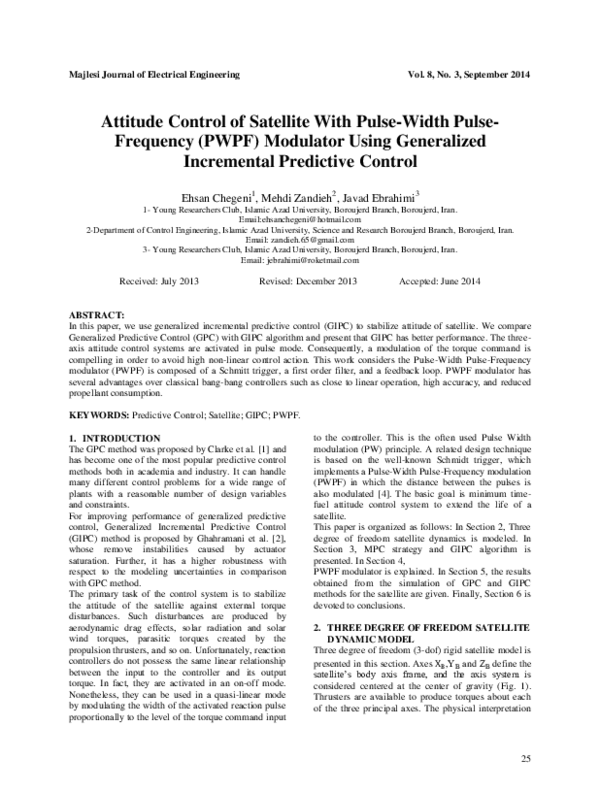 (PDF) Attitude Control of Satellite with PWPF Modulator using Predictive Control Algorithms