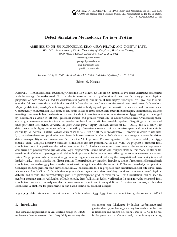 (PDF) Defect Simulation Methodology for iDDT Testing