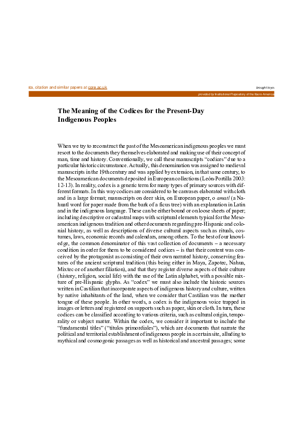 (PDF) The Meaning of the Codices for the Present-Day Indigenous Peoples