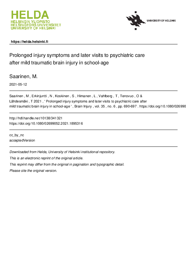 (PDF) Prolonged injury symptoms and later visits to psychiatric care ...
