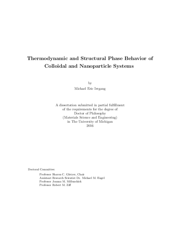 (PDF) Thermodynamic and Structural Phase Behavior of Colloidal and Nanoparticle Systems