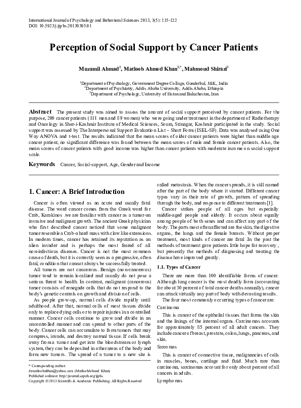 (PDF) Perception of Social Support by Cancer Patients