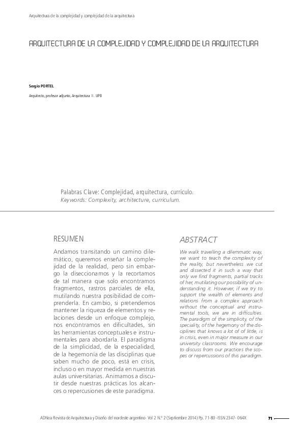 (PDF) Arquitectura de la complejidad y complejidad de la arquitectura
