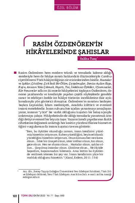 (PDF) RASİM ÖZDENÖREN'İN HİKÂYELERİNDE ŞAHISLAR