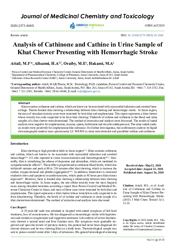 (PDF) Analysis of cathinone and cathine in urine sample of khat chewer ...