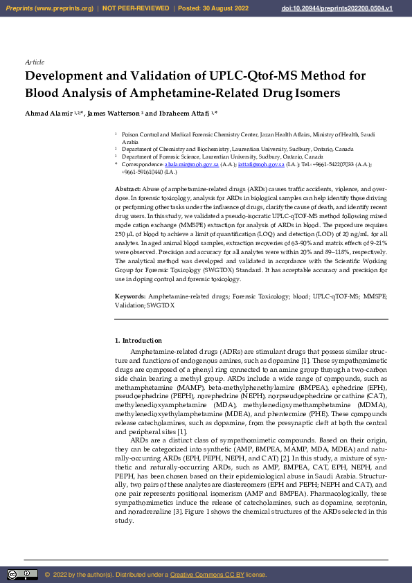 (PDF) Development and Validation of UPLC-Qtof-MS Method for Blood Analysis of Amphetamine ...