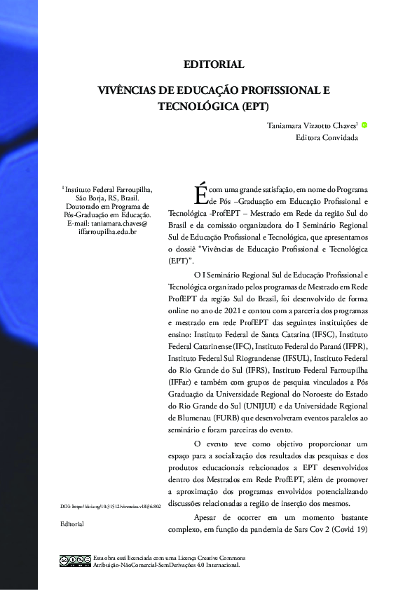 (PDF) Vivências De Educação Profissional e Tecnológica (Ept)