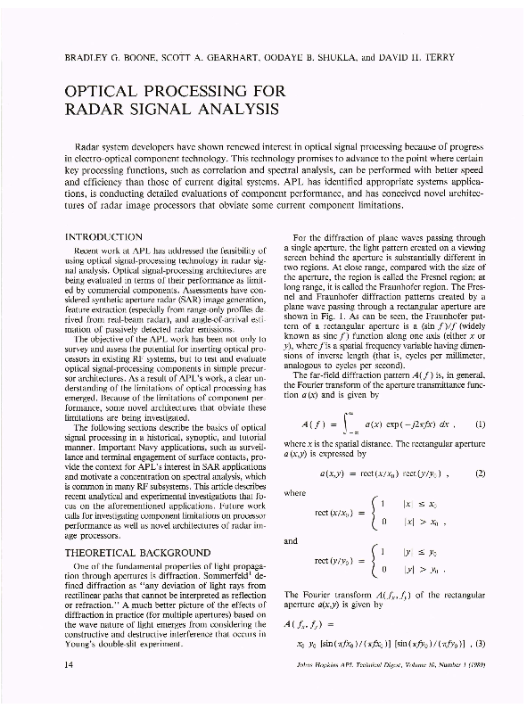 (PDF) Optical processing for radar signal analysis